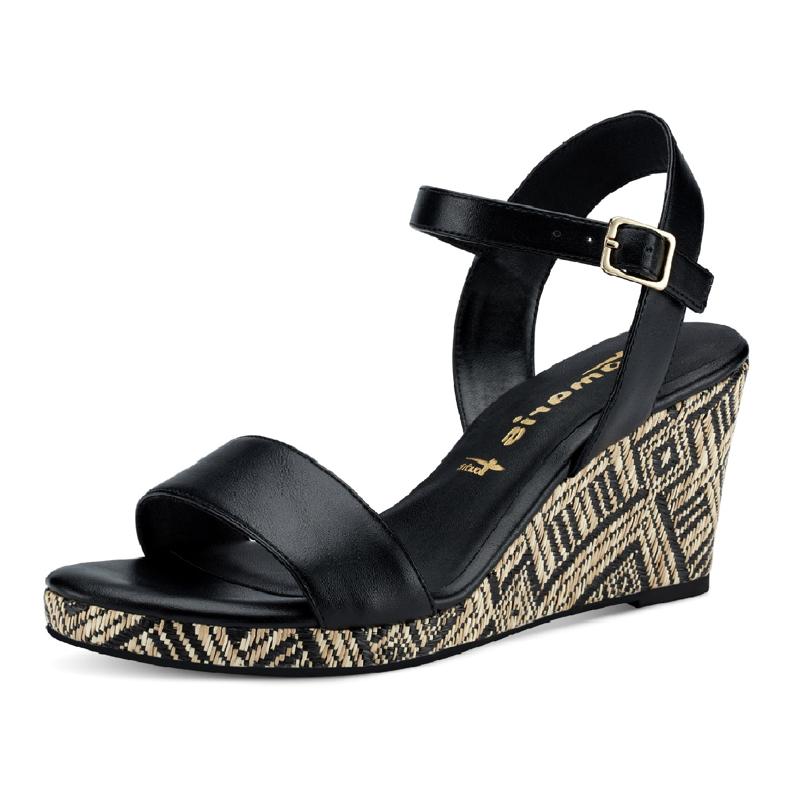 Sandały Tamaris 1-28009-20 czarne na koturnie | ButyMila.pl