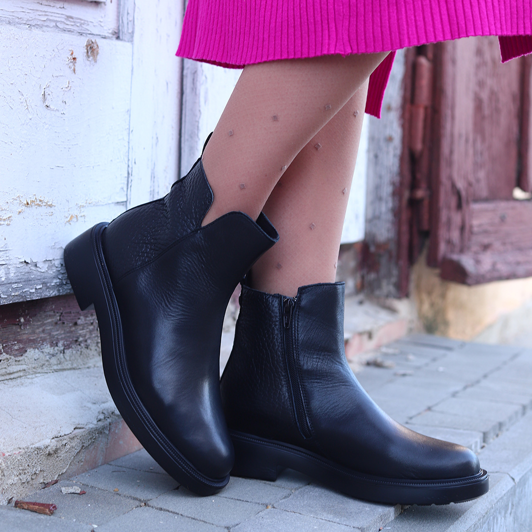 Botki skórzane czarne na płaskim obcasie Ryłko | Producenci \ Ryłko ...