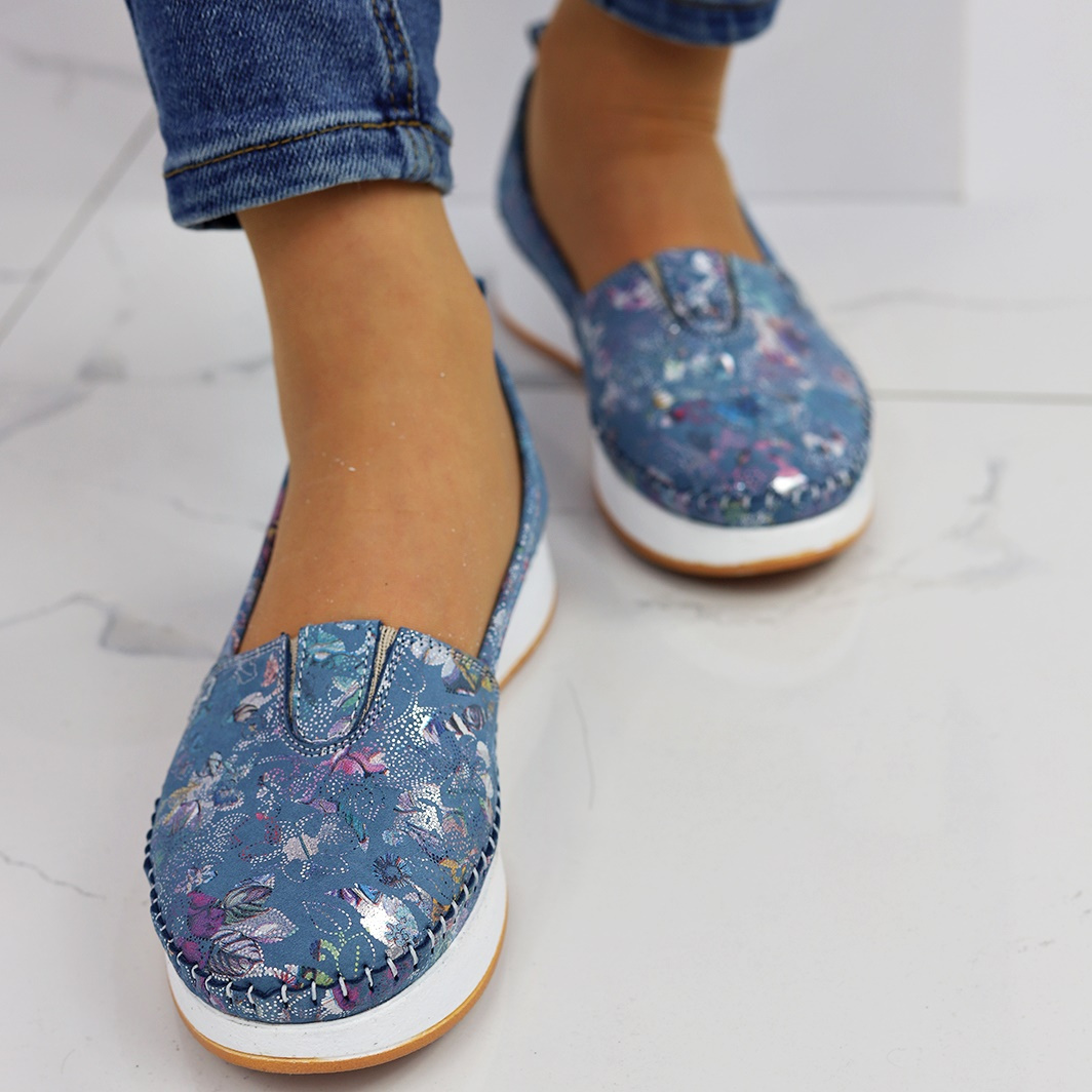 Mokasyny damskie skórzane w kolorze niebieskim Venezia | Buty damskie ...