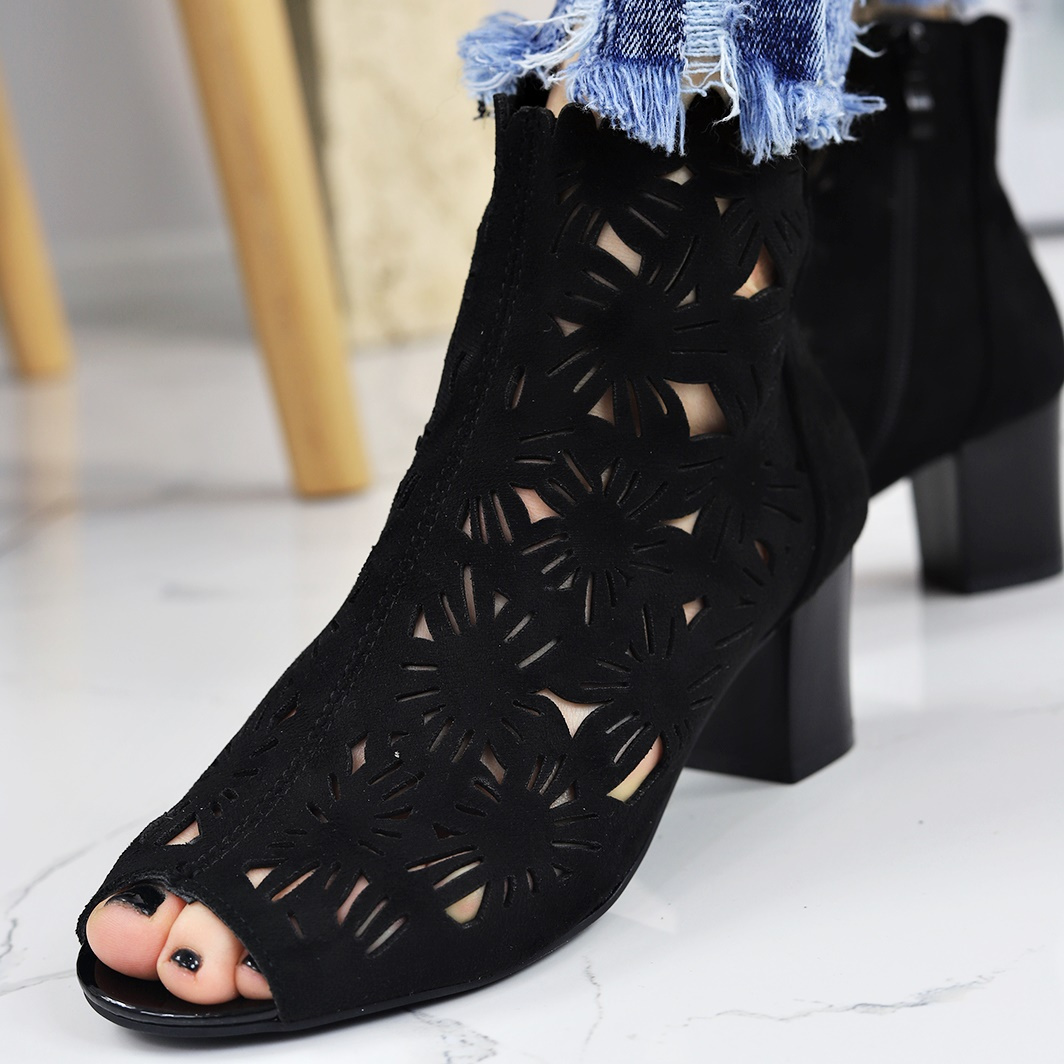 Wiosenne botki na obcasie z odsłoniętym palcem kolor czarny M.Daszyński ...