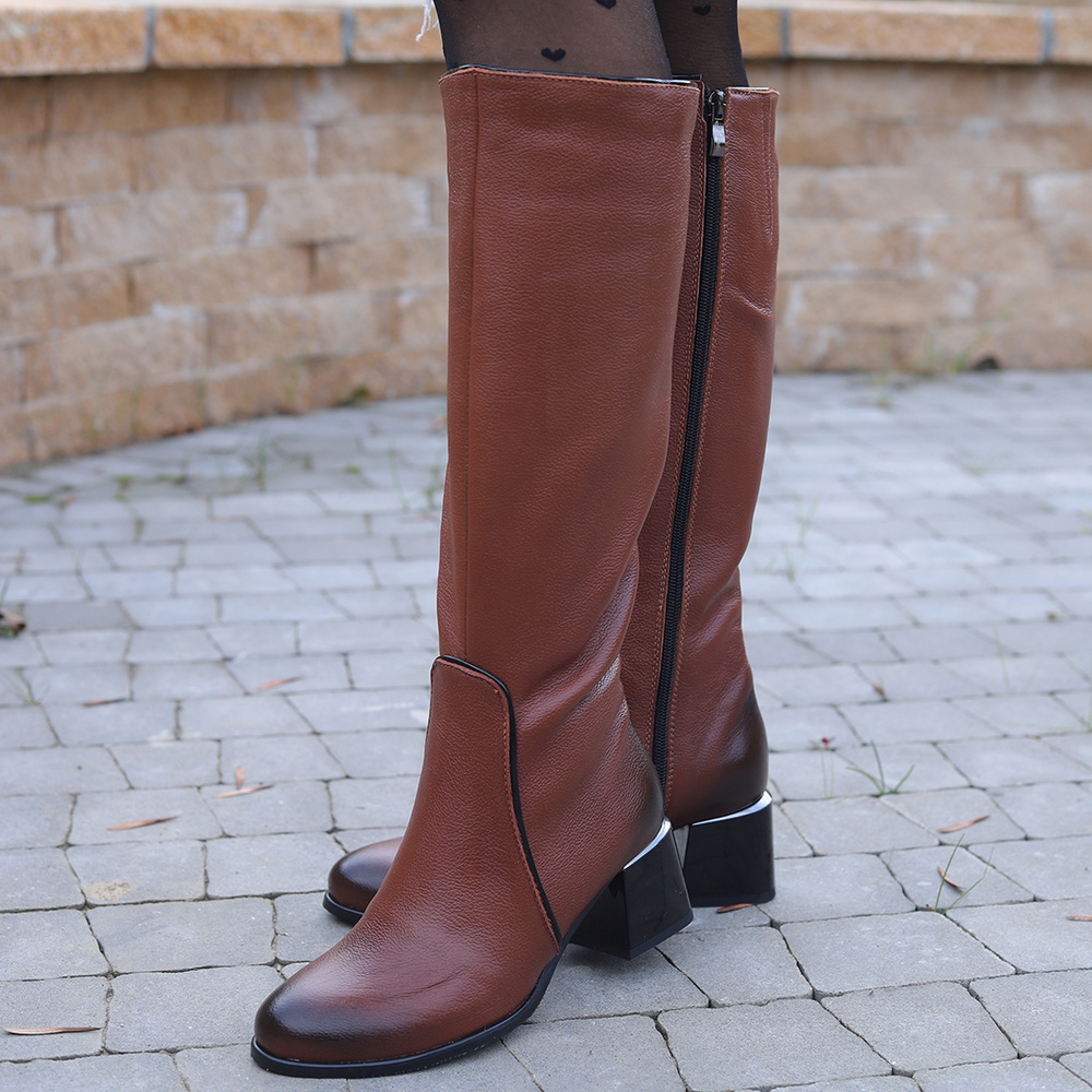 Kozaki skórzane brązowe na obcasie Lemar Brązowy | Producenci \ Lemar ...