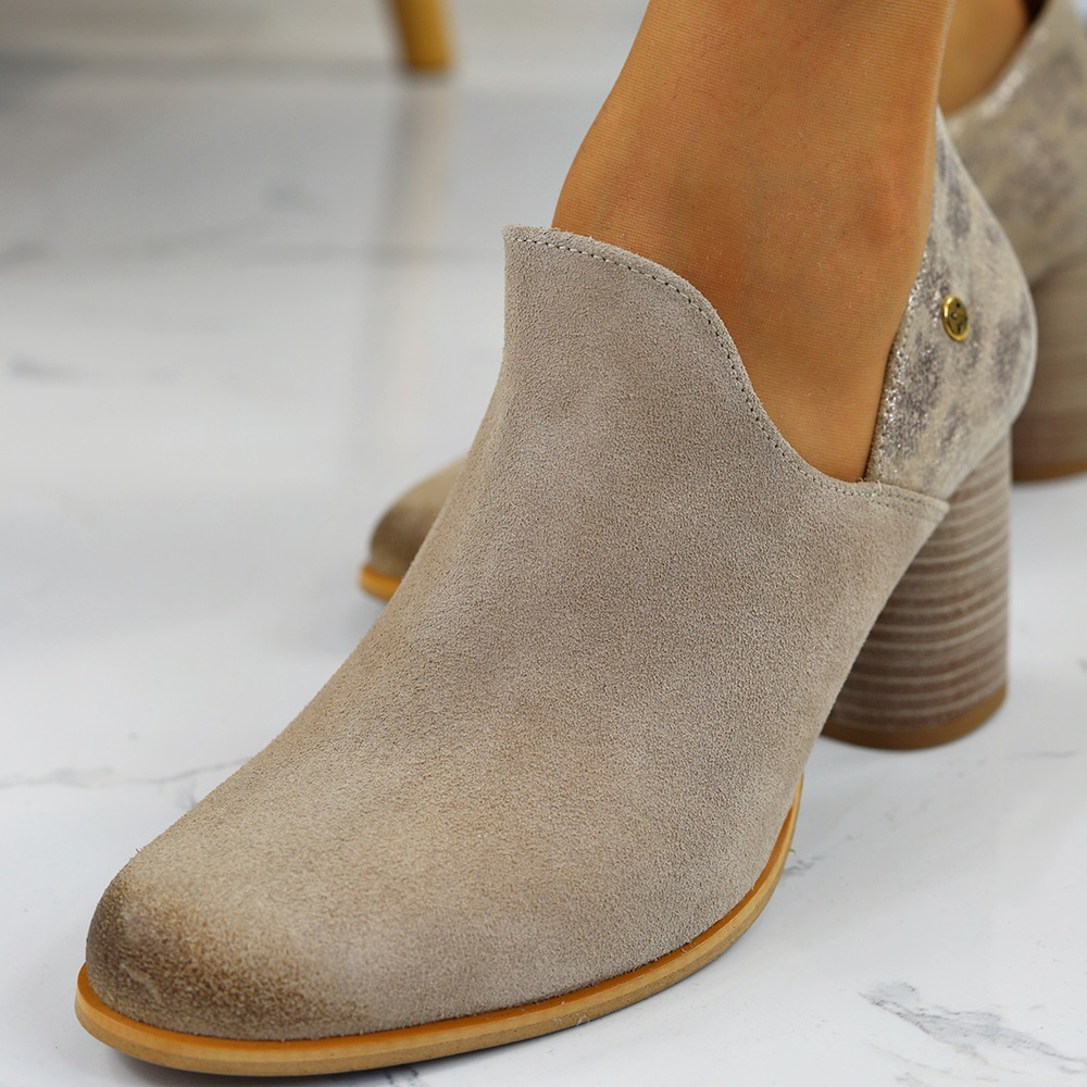 Wiosenne botki beżowe ze skóry na obcasie Maciejka | Buty damskie ...